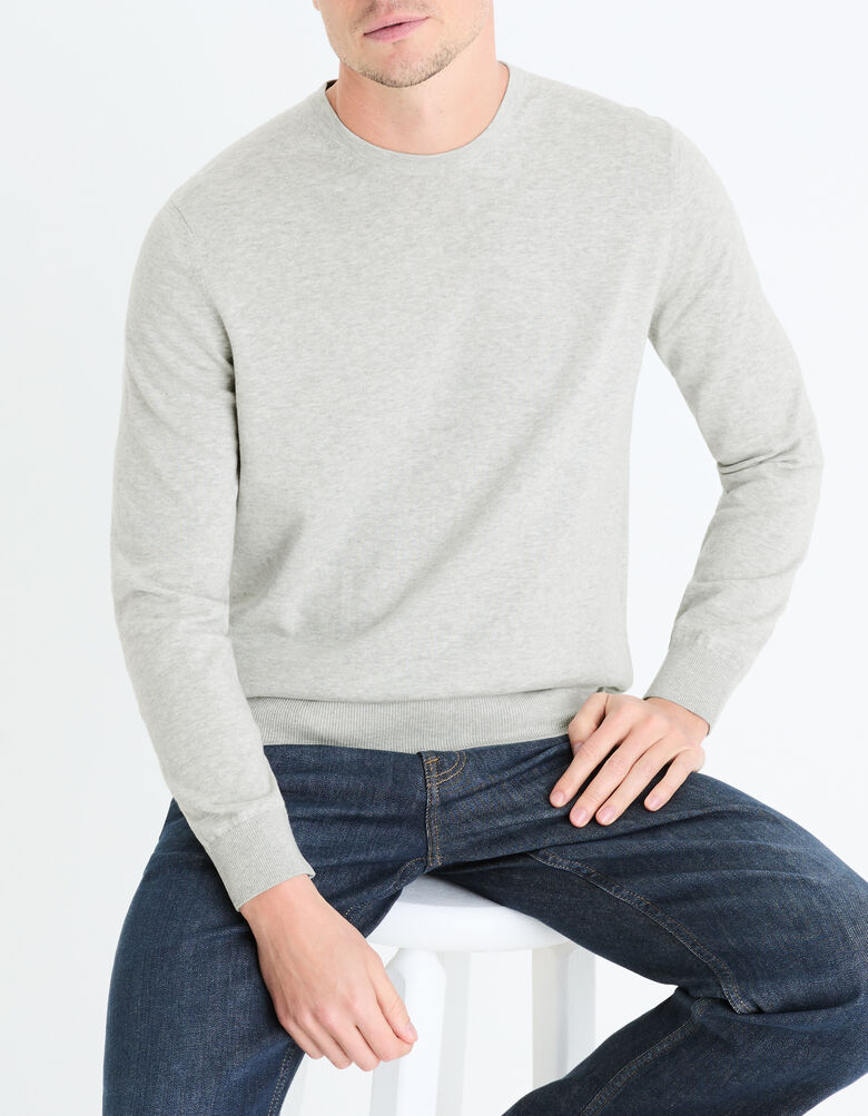 Pull de cuello redondo de algodón - gris jaspeado | celio be normal