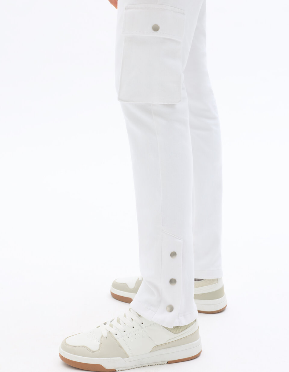 Pantalon cargo straight coton stretch - blanc | celio