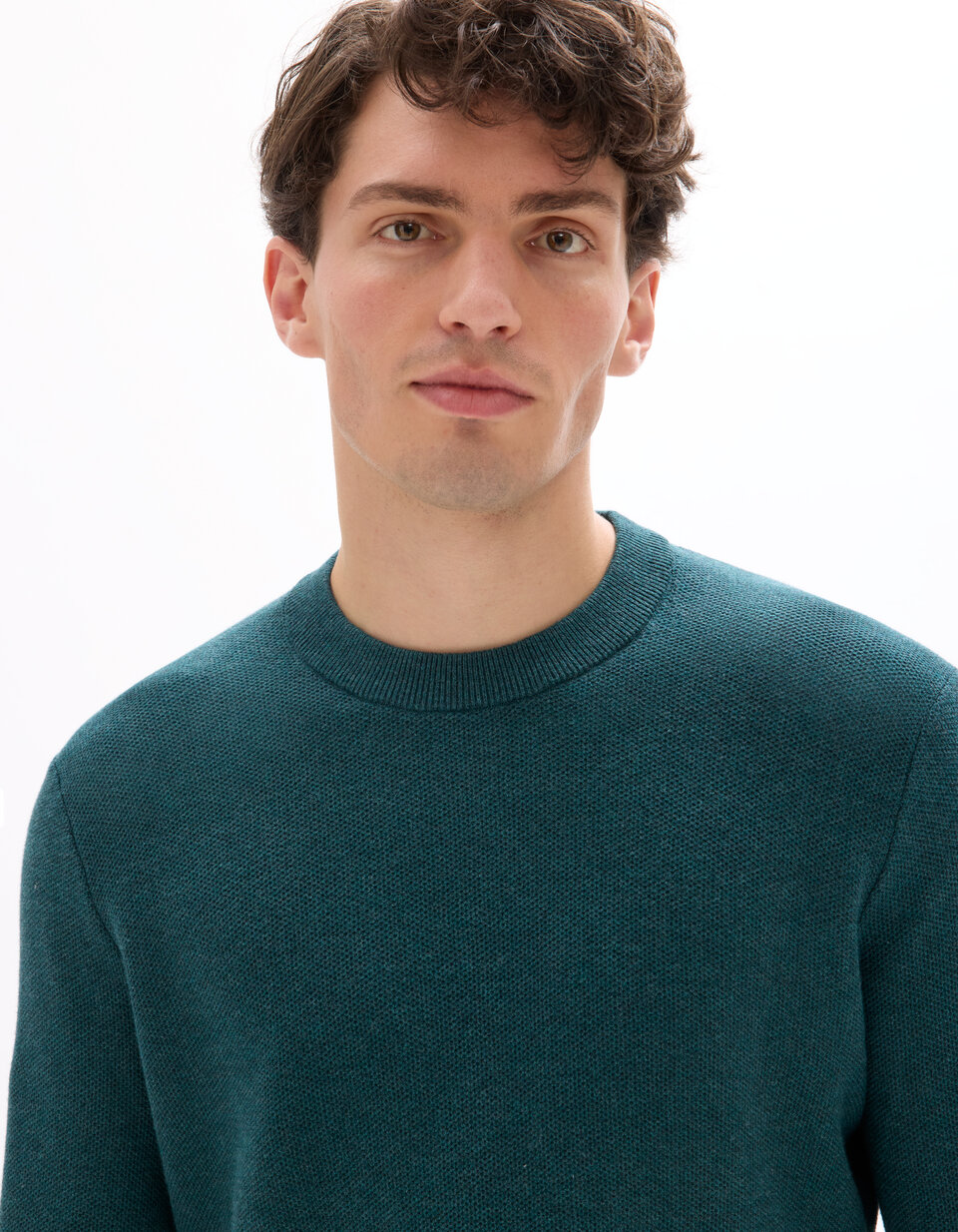 Pull col rond 100% coton piqué - vert foncé | celio be normal