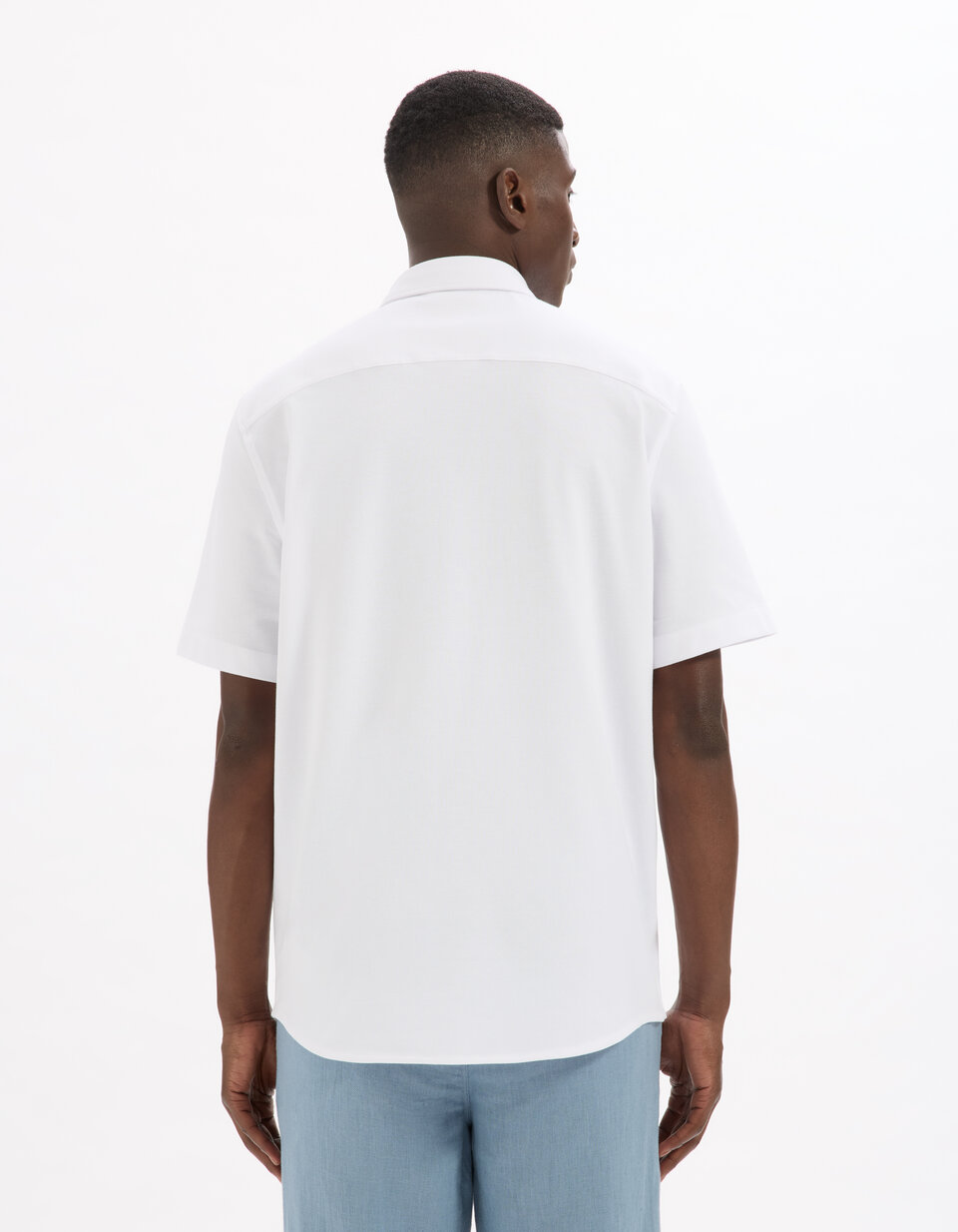 Camisa de manga curta regular unie en coton stretch - blanc | celio be ...