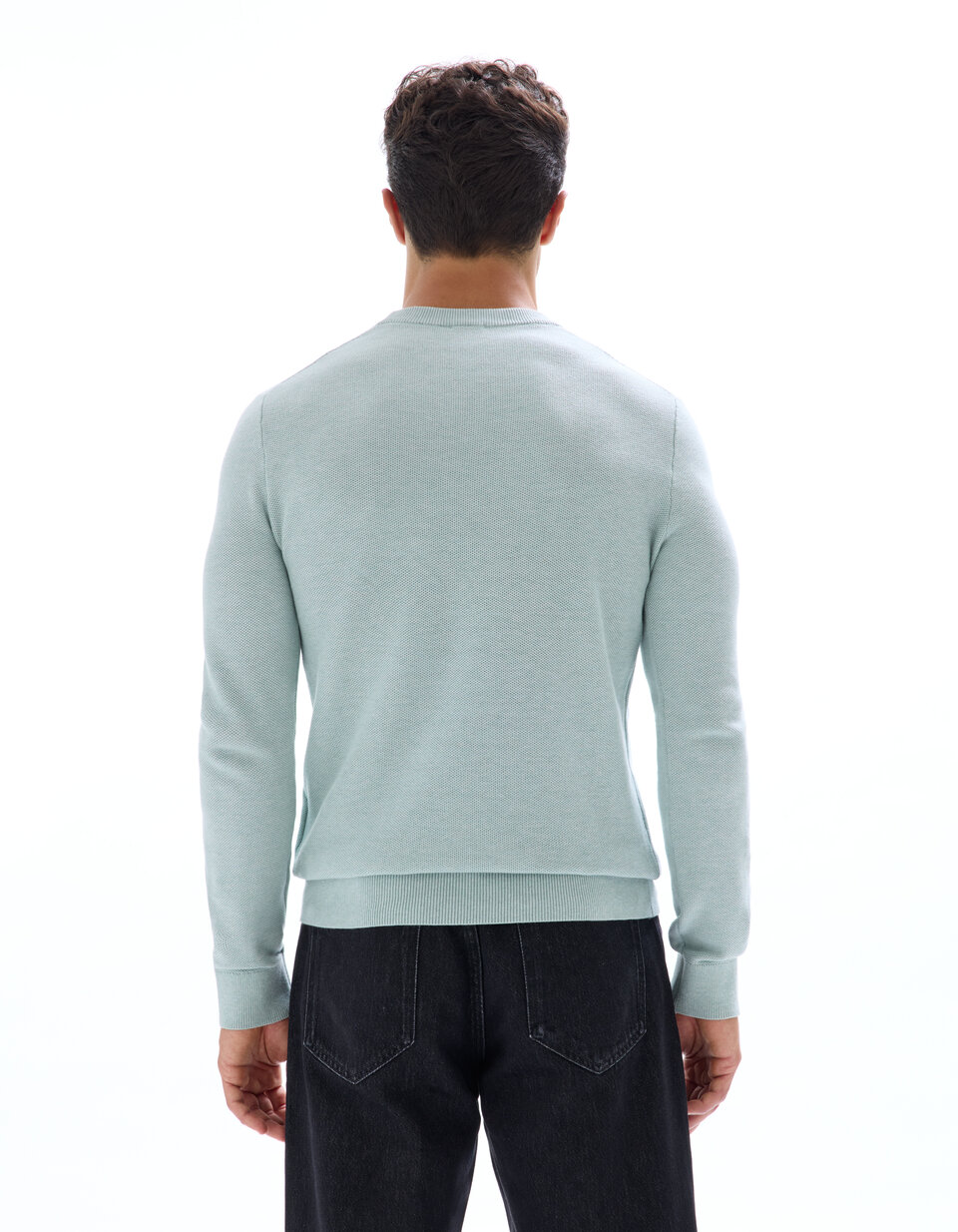 Pull col rond 100% coton - bleu vert | celio be normal