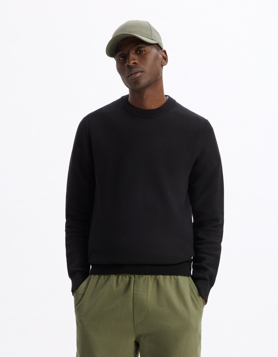 Pull col rond 100% coton biologique - noir | celio be normal