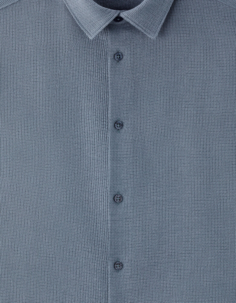 Camisa Regular De Hilo Jaspeado Y Flameado 100 Algodón Azul Celio