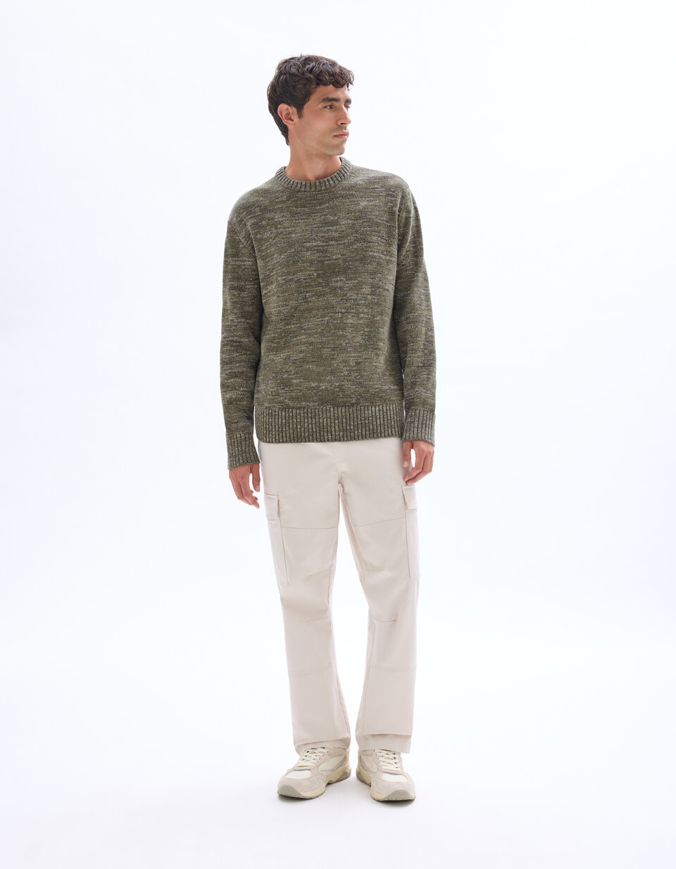 Pull col rond 100% coton de chenille - kaki | celio be normal