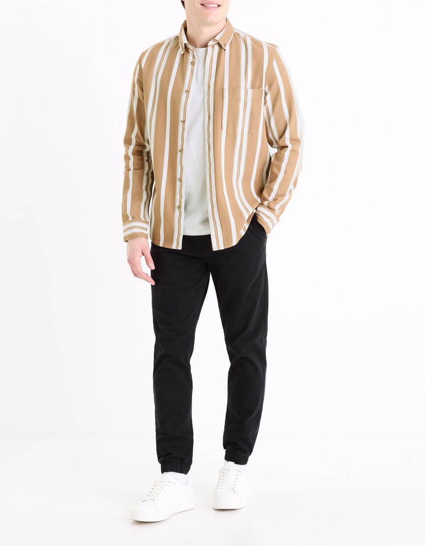 Camisa Regular De Rayas En Algodón Marrón Celio Be Normal