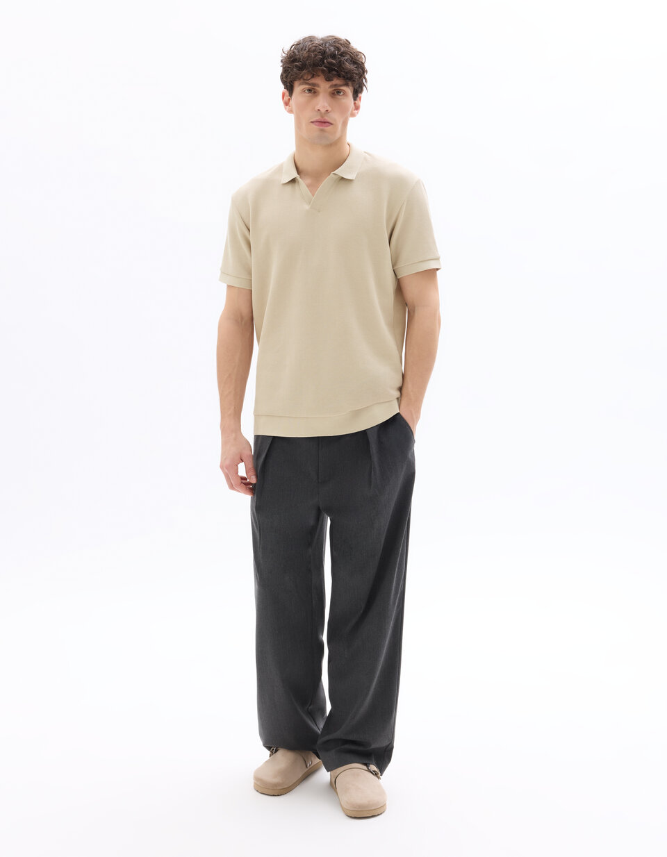 Polo regular en maille gaufré - beige | celio be normal