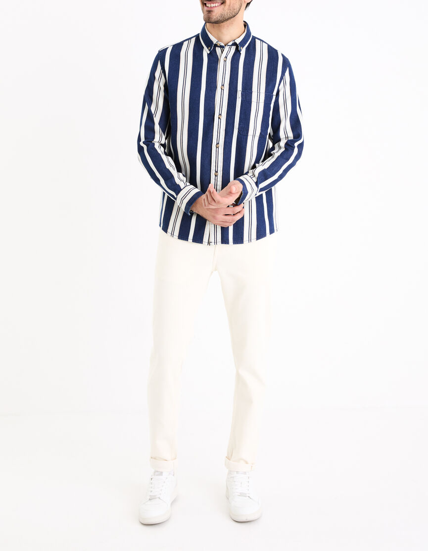 Camisa Regular De Rayas En Algodón Azul Celio Be Normal