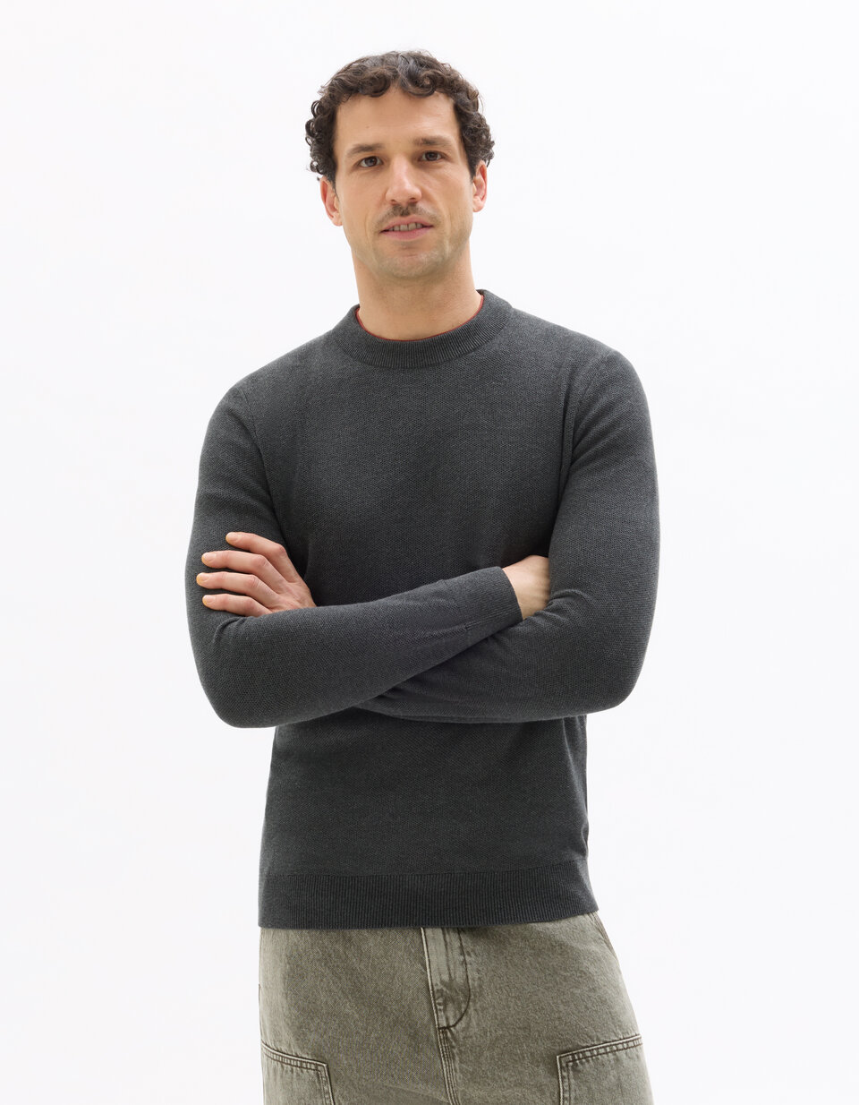 Pull col rond 100% coton - gris anthracite | celio be normal