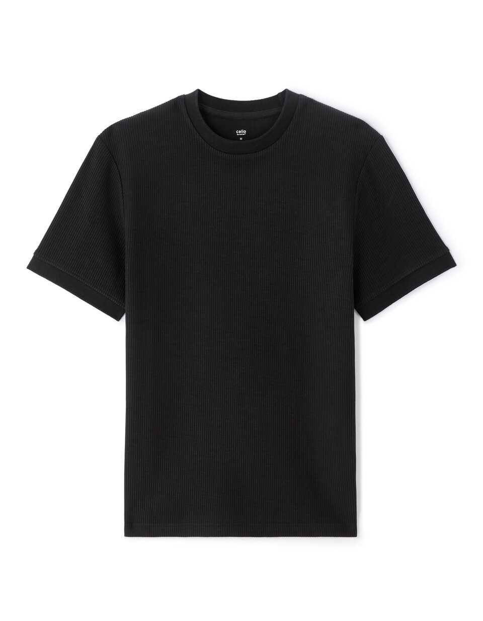 T-shirt côtelé col rond 100% coton - noir | celio