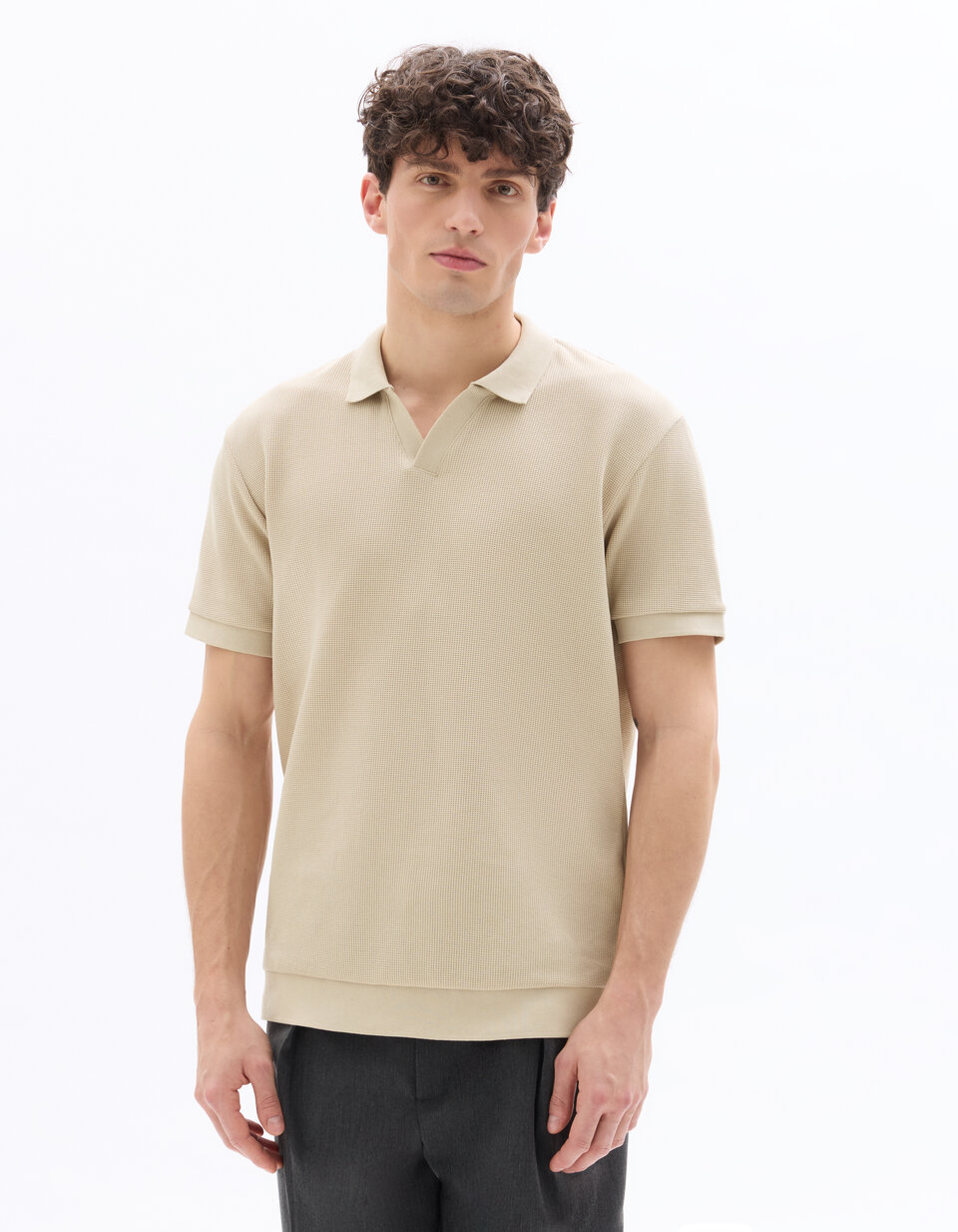 Polo regular en maille gaufré - beige | celio be normal