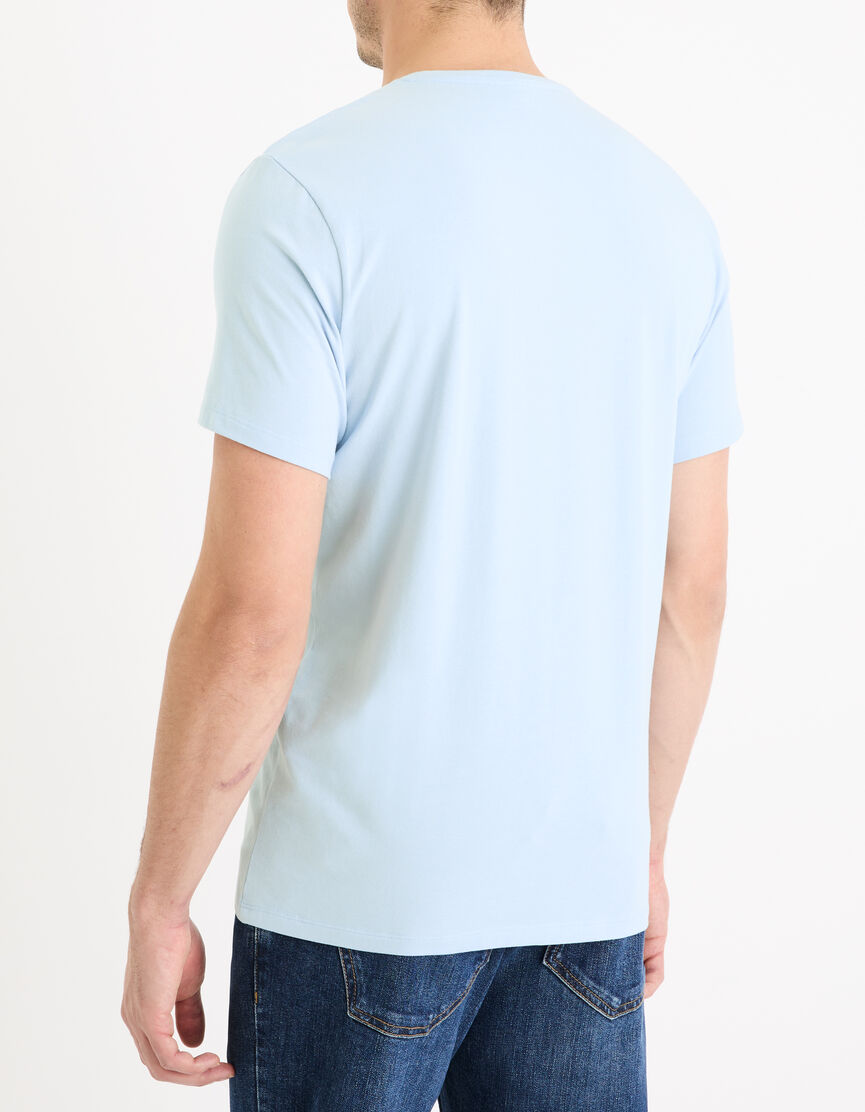 Camiseta Ajustada De Cuello Redondo En Algodón Elástico Azul Claro