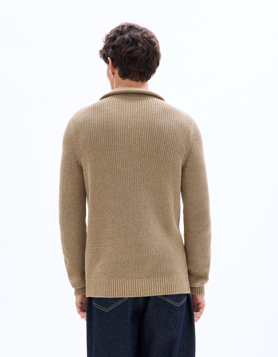 Regular zipped collar sweater 100% cotton - beige | celio be normal