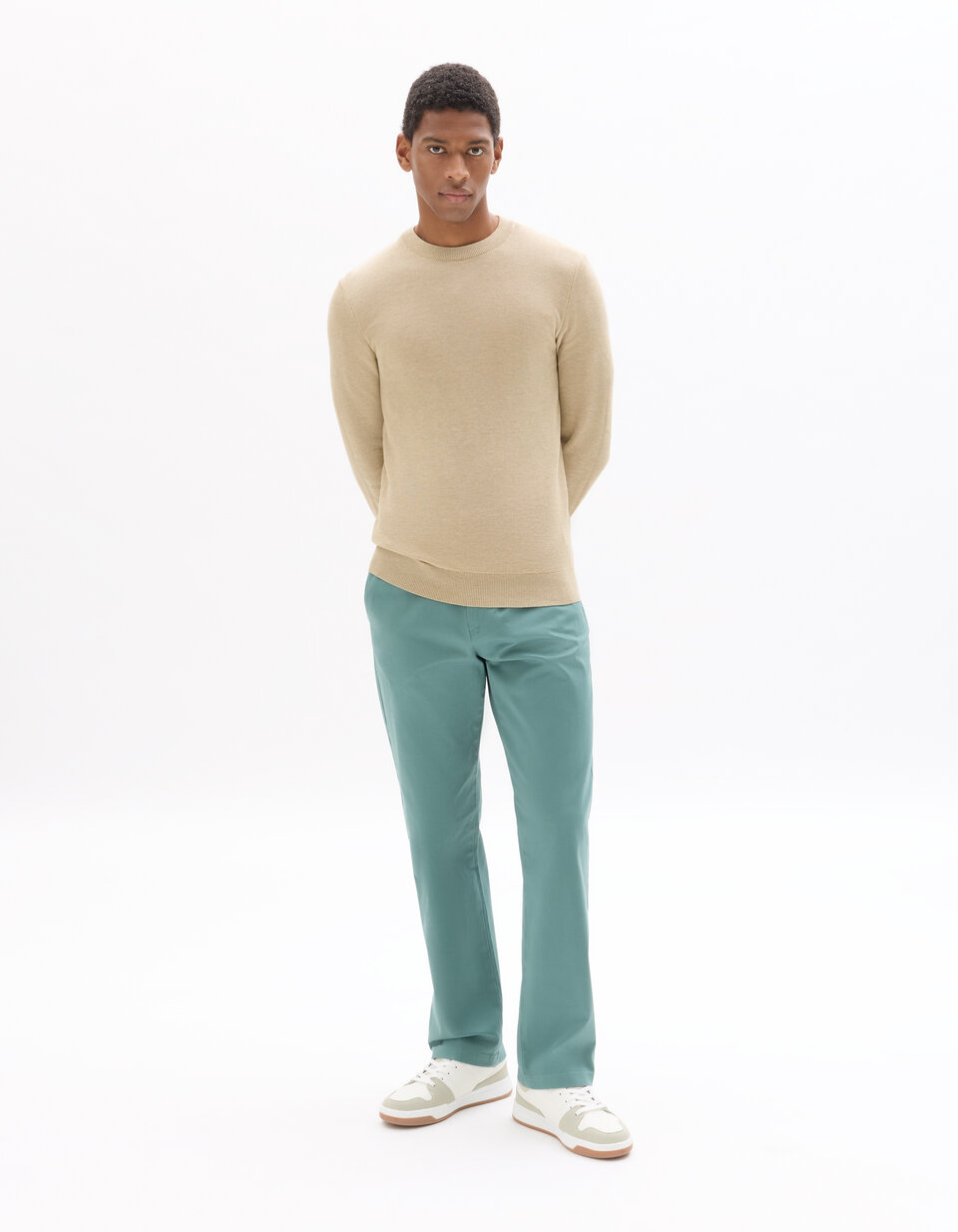 Pull col rond 100% coton - beige clair | celio