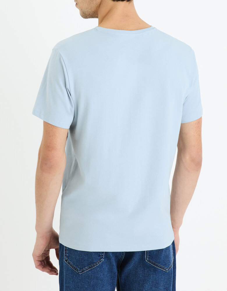 Camiseta Ajustada Con Cuello En V De Algodón Elástico Azul Claro