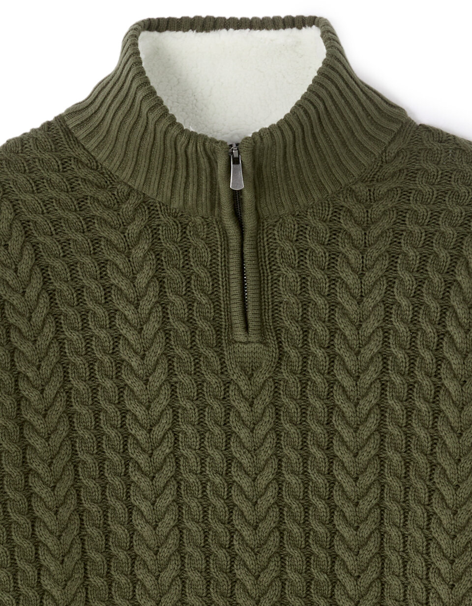 Pull torsadé col montant doublé sherpa - kaki | celio