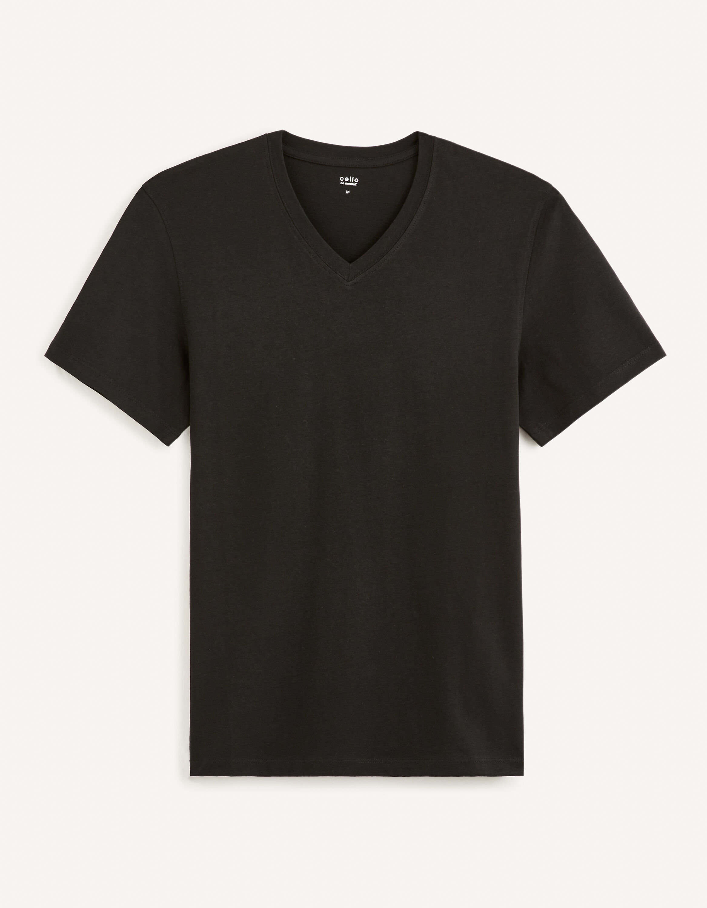 T-shirt col V 100% coton -noir | celio be normal
