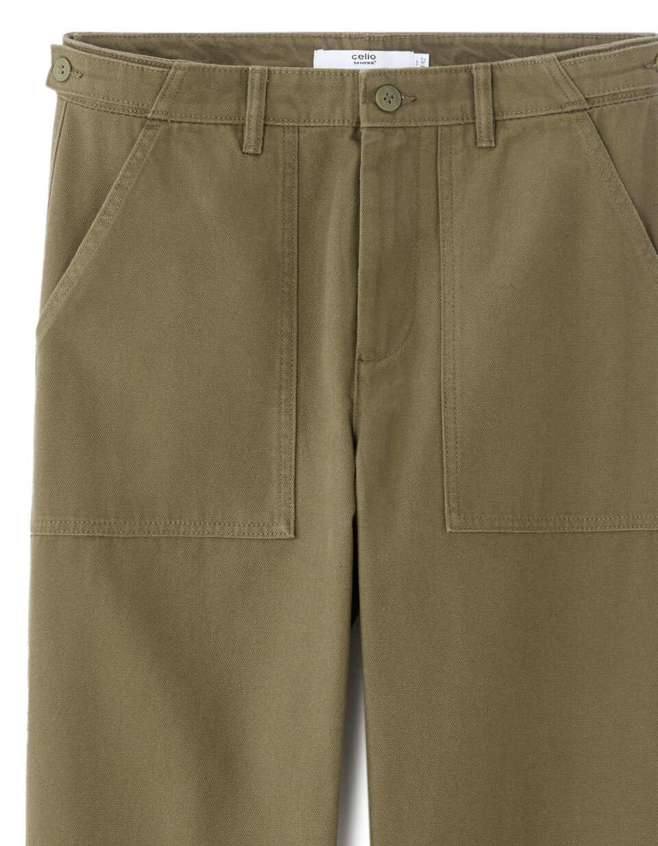 Pantalon straight 100% coton poche plaqué - kaki | celio be normal