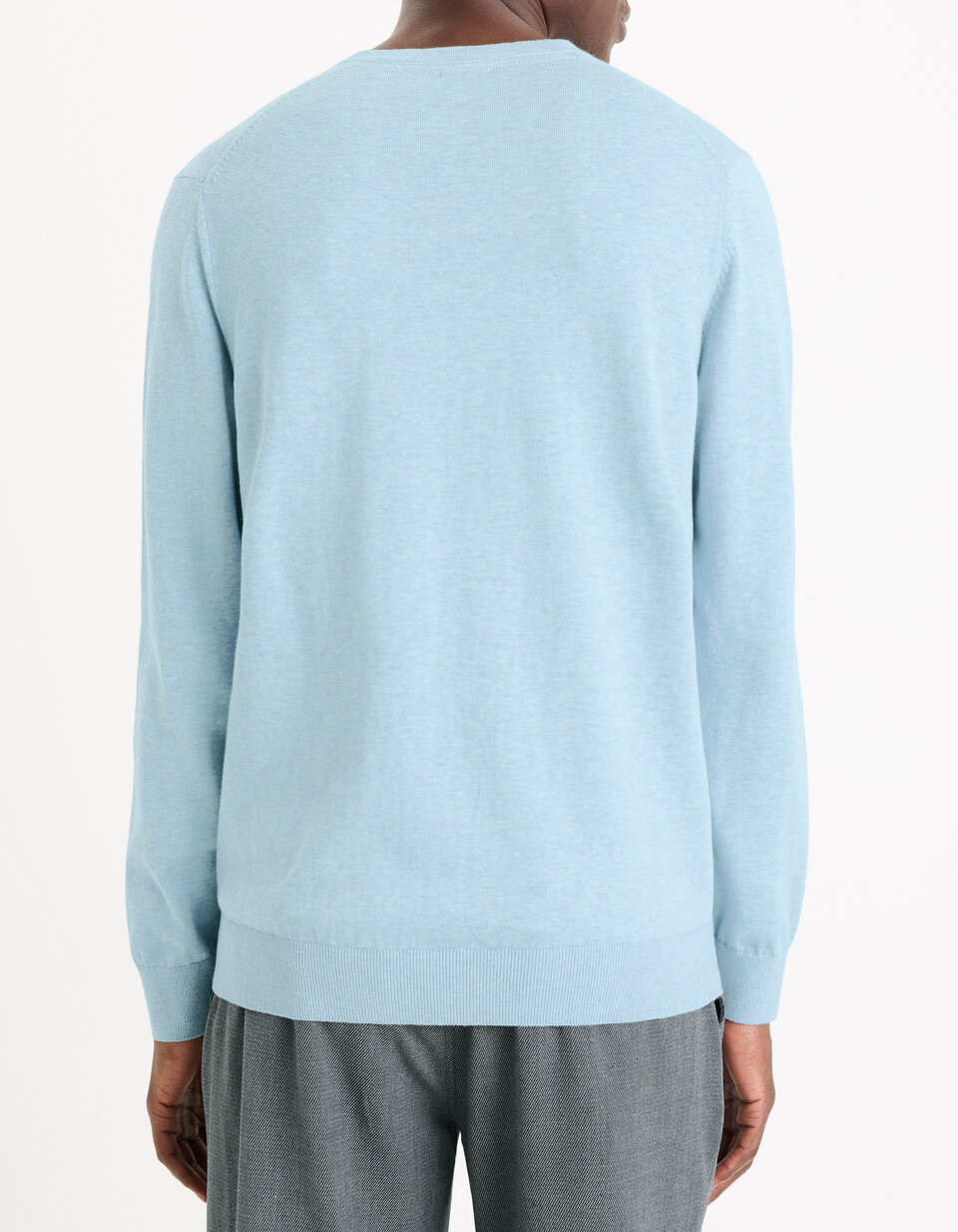 Suéter de algodón con cuello en v - azul | celio be normal