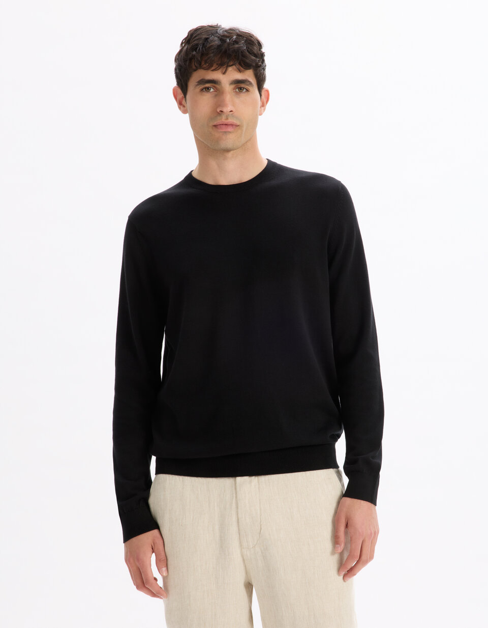Pull col rond 100% coton - noir | celio be normal