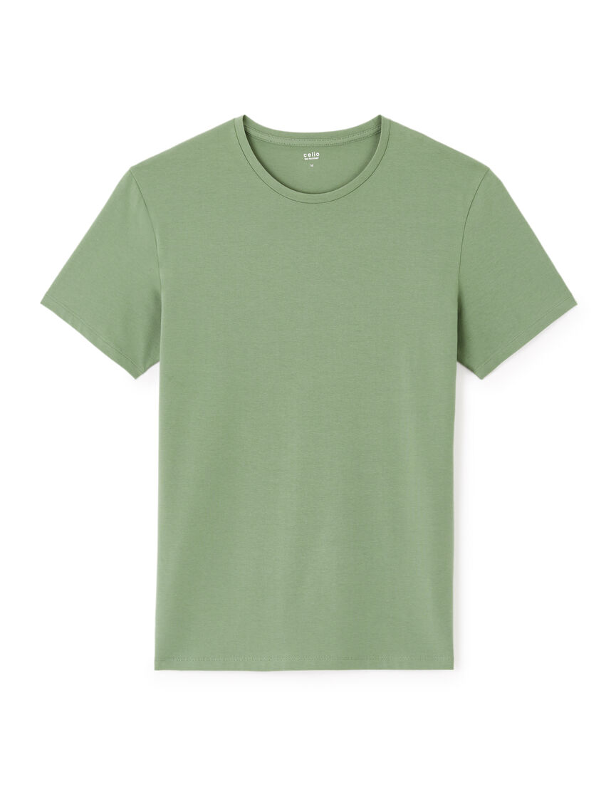 Camiseta Ajustada De Cuello Redondo En Algodón Elástico Verde Celio