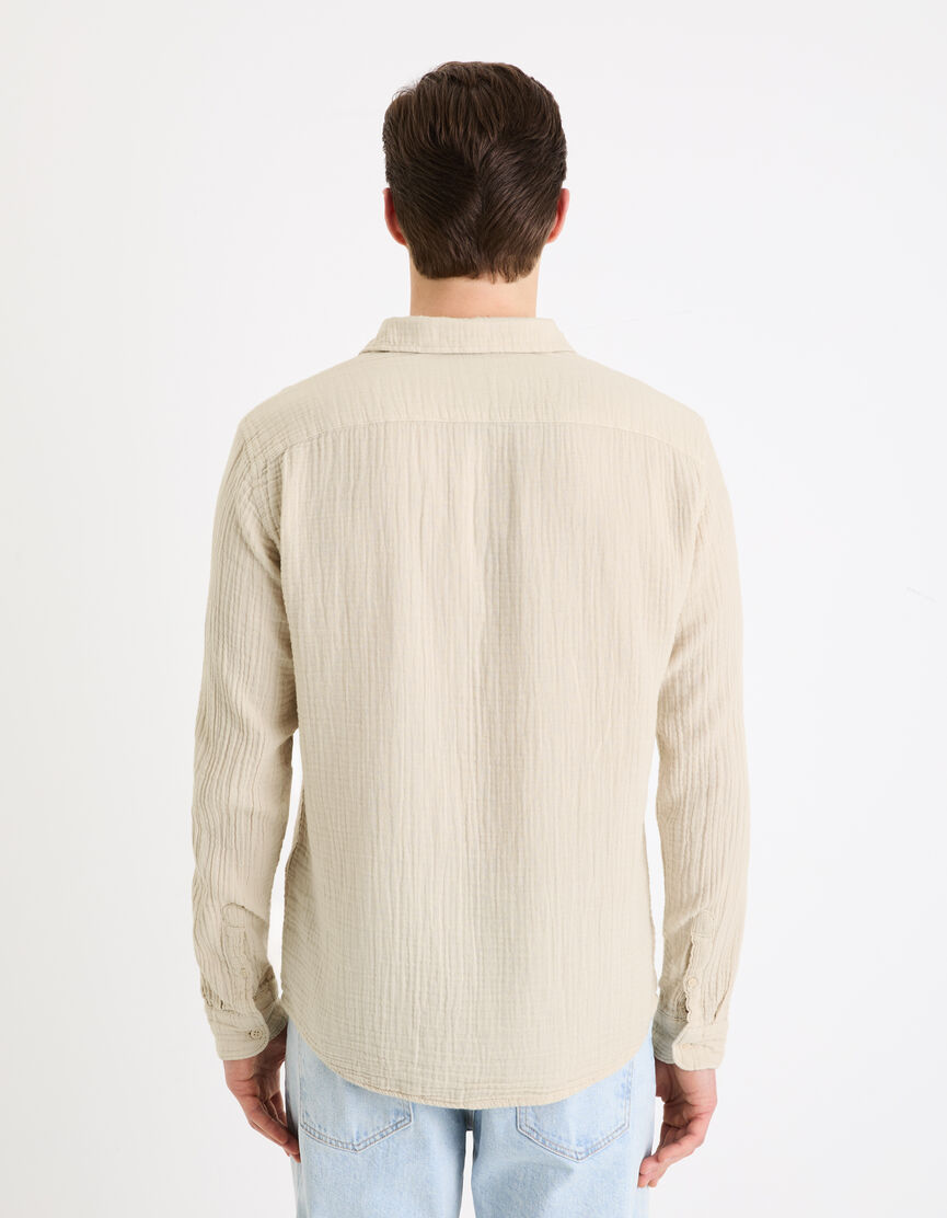 Camisa Regular Lisa En Gasa De Algodón Beige Celio Be Normal