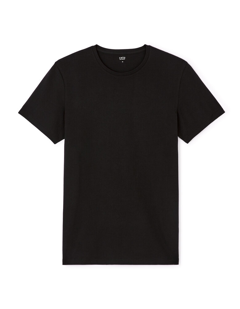 Camiseta De Cuello Redondo En Algodón Elástico Negro Celio Be Normal