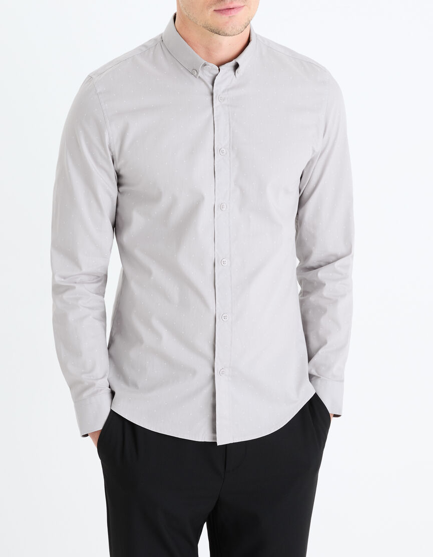 Camisa Ajustada De Algodón Gris Celio Be Normal