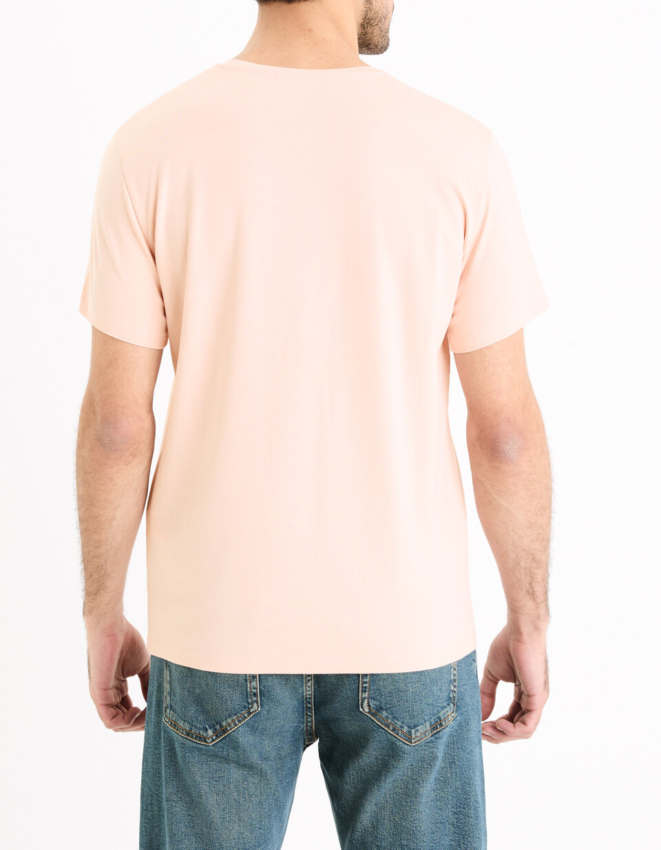 Camiseta Ajustada De Cuello Redondo En Algodón Elástico Rosa Celio