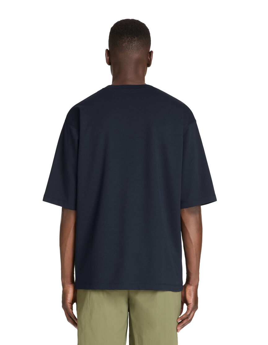 Camiseta Oversize De Cuello Redondo En Algodón Mezclado Azul Marino
