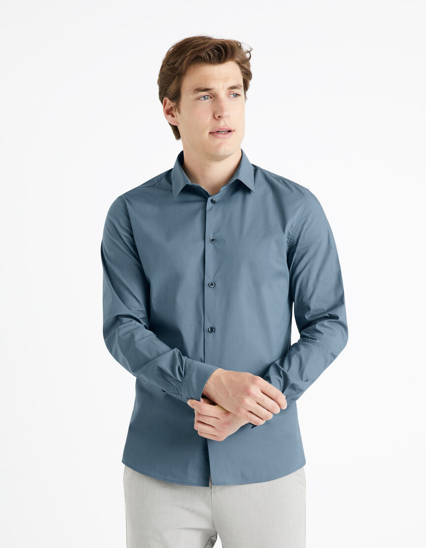 Camisa ajustada de algodón elástico - azul | celio be normal
