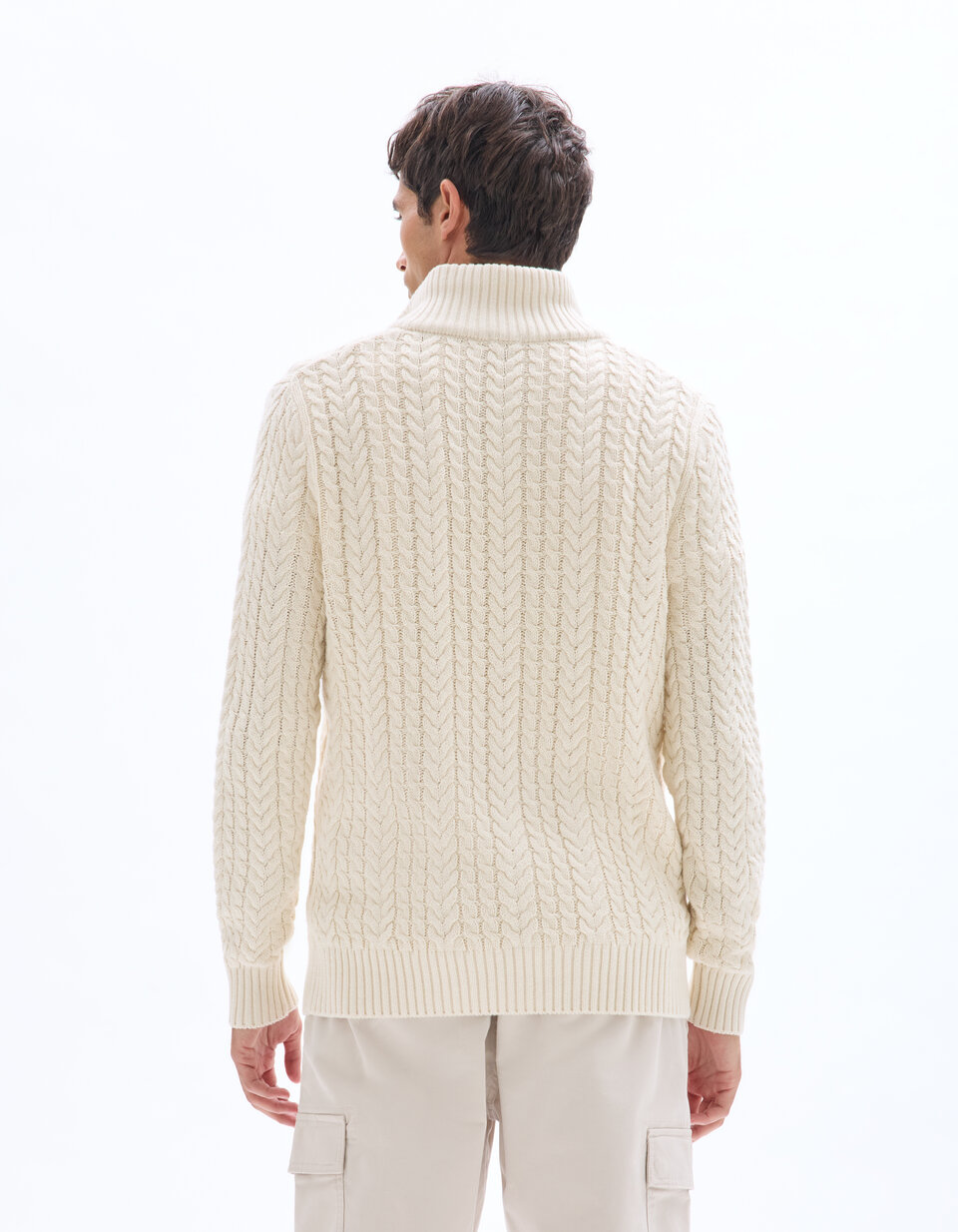 Pull torsadé col montant doublé sherpa - écru | celio