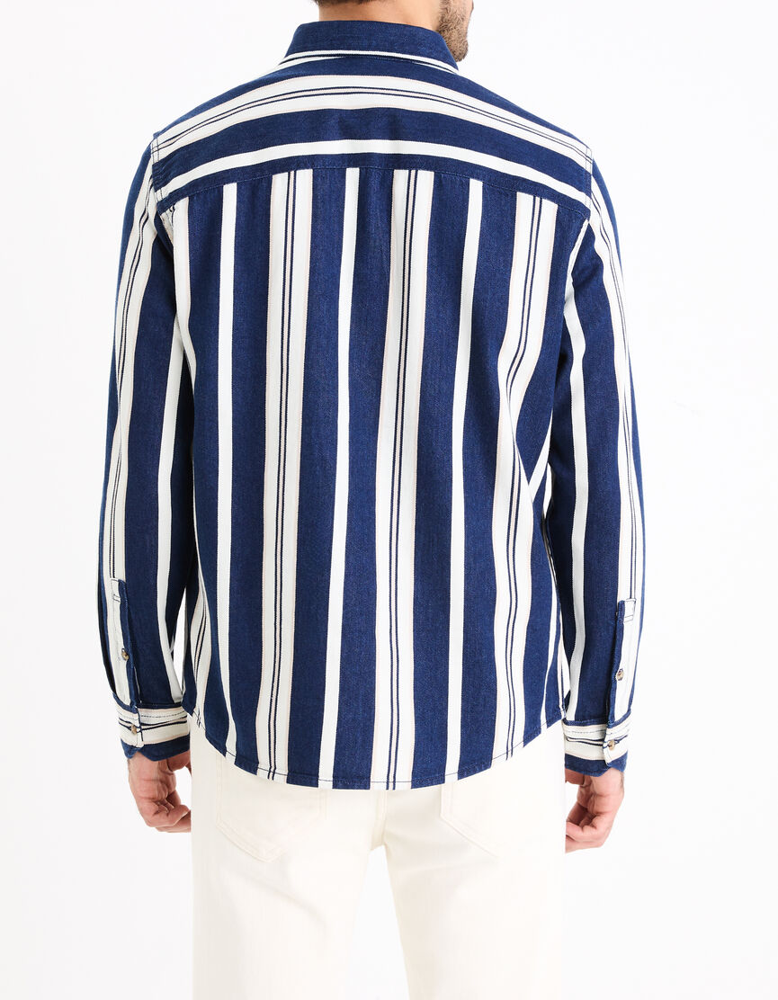 Camisa Regular De Rayas En Algodón Azul Celio Be Normal