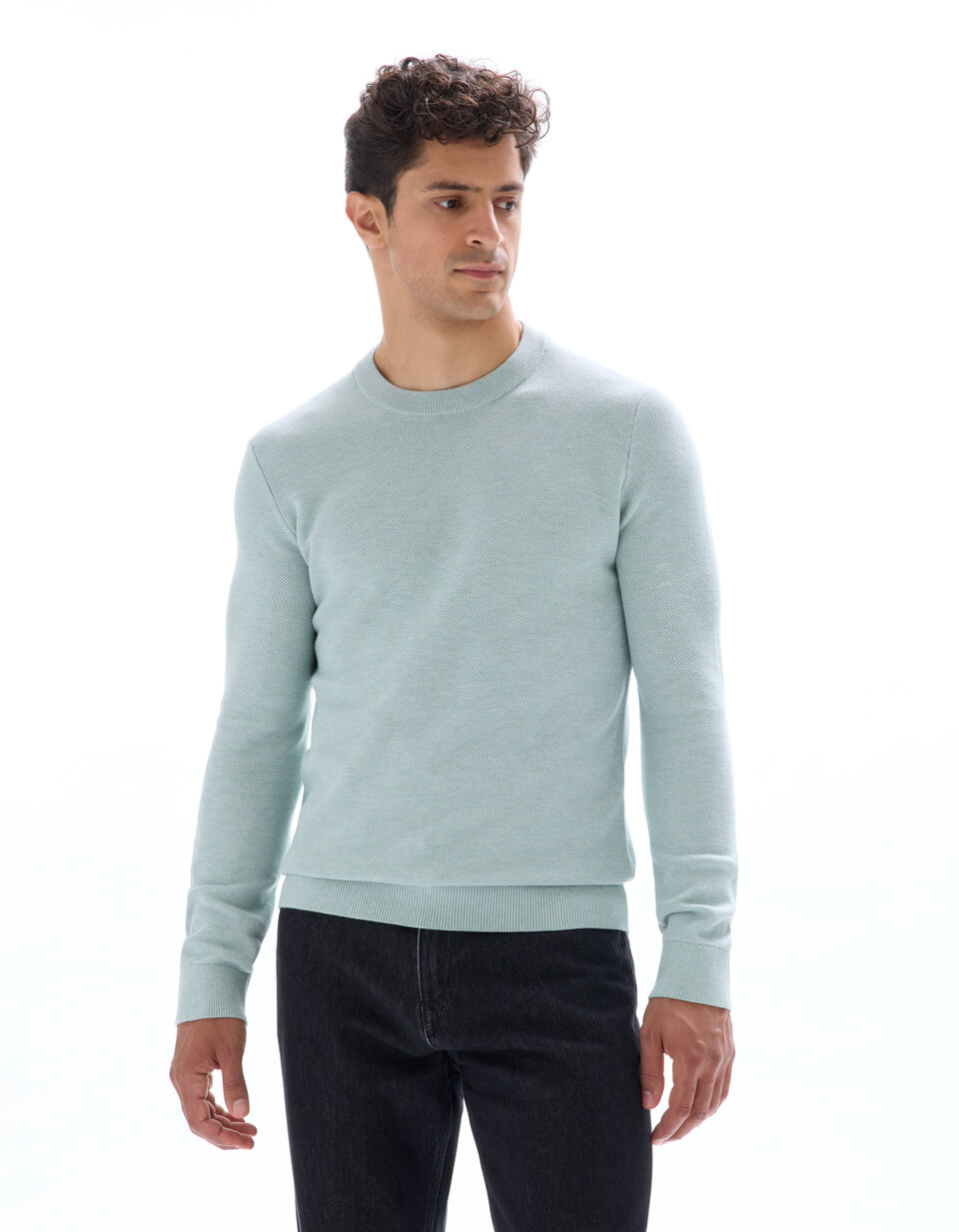Pull col rond 100% coton - bleu vert | celio be normal