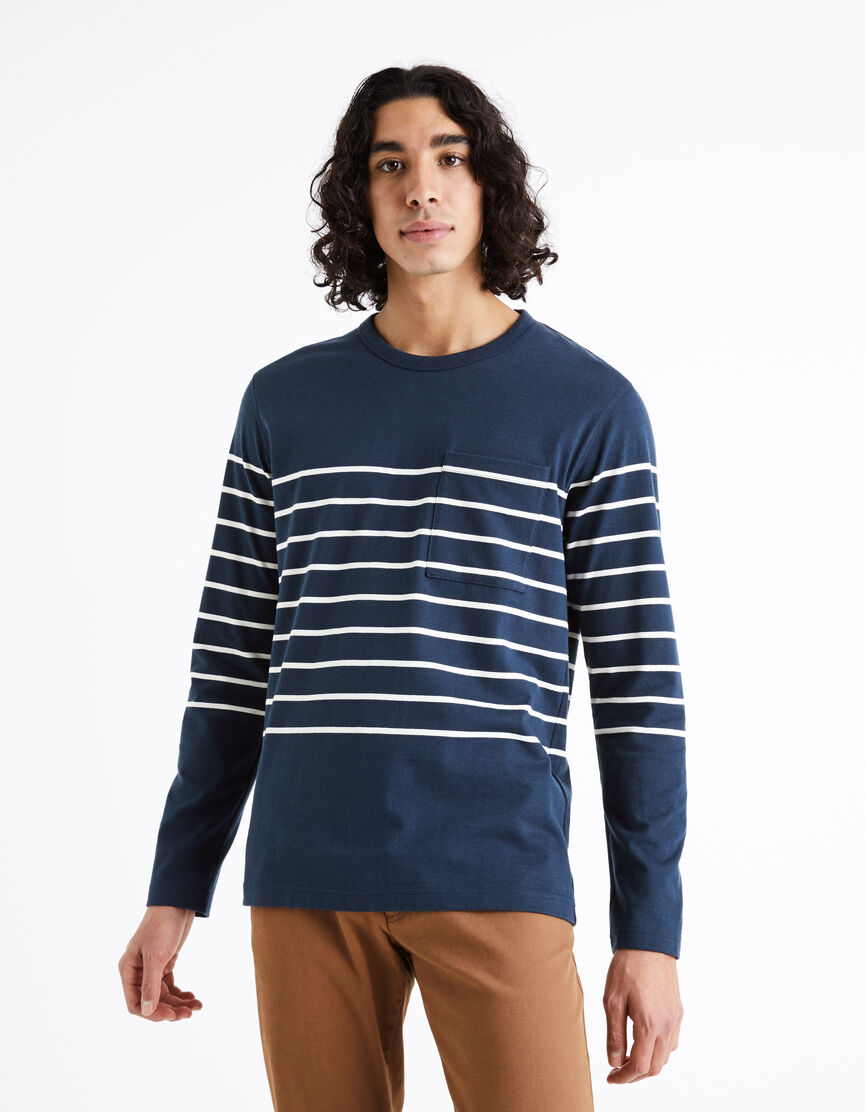 Camiseta De Cuello Redondo 100 Algodón Azul Marino Celio Be Normal