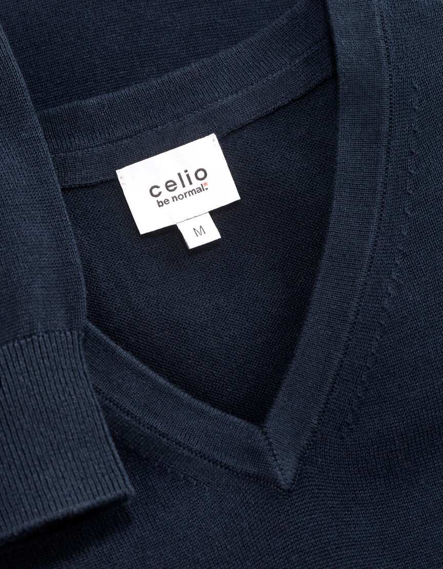 Pull col V 100% coton - marine | celio be normal