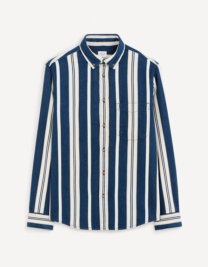 Camisa Regular De Rayas En Algodón Azul Celio Be Normal