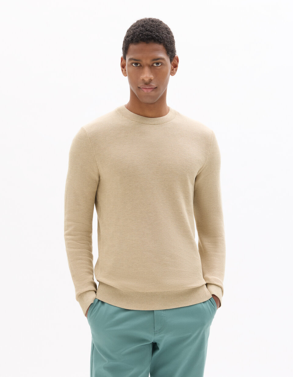 Pull col rond 100% coton - beige clair | celio men