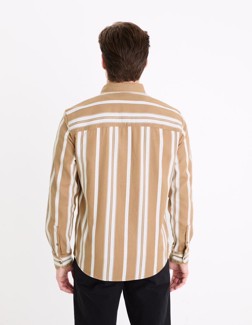 Camisa Regular De Rayas En Algodón Marrón Celio Be Normal