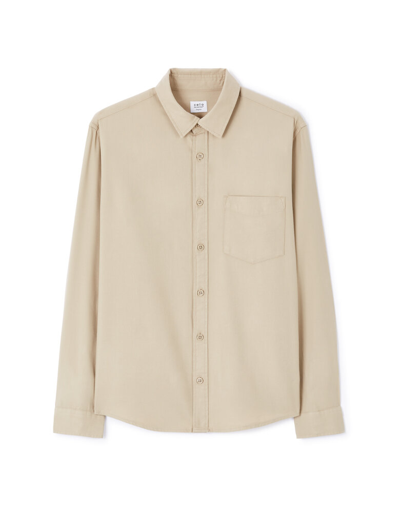 Camisa Regular Lisa De Algodón Mezclado Beige Celio Be Normal