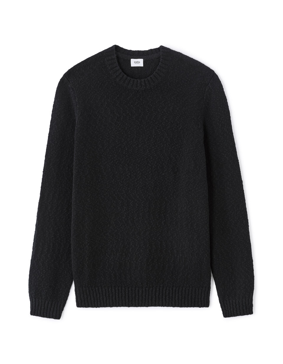 Pull col rond en maille flammée 100% coton - noir | celio be normal