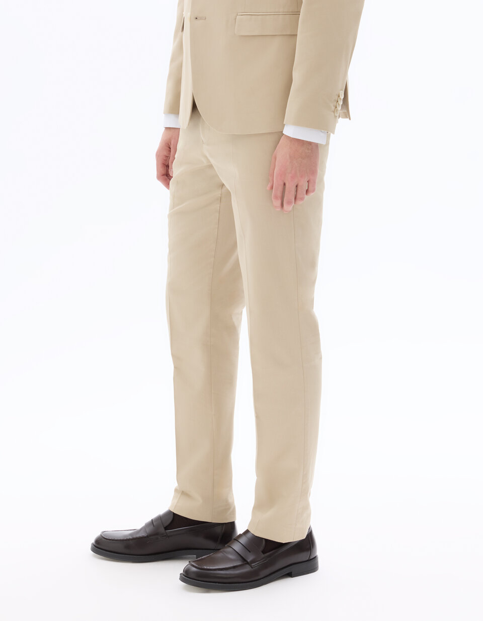 Pantalón de traje slim de algodón y lyocell - beige | celio