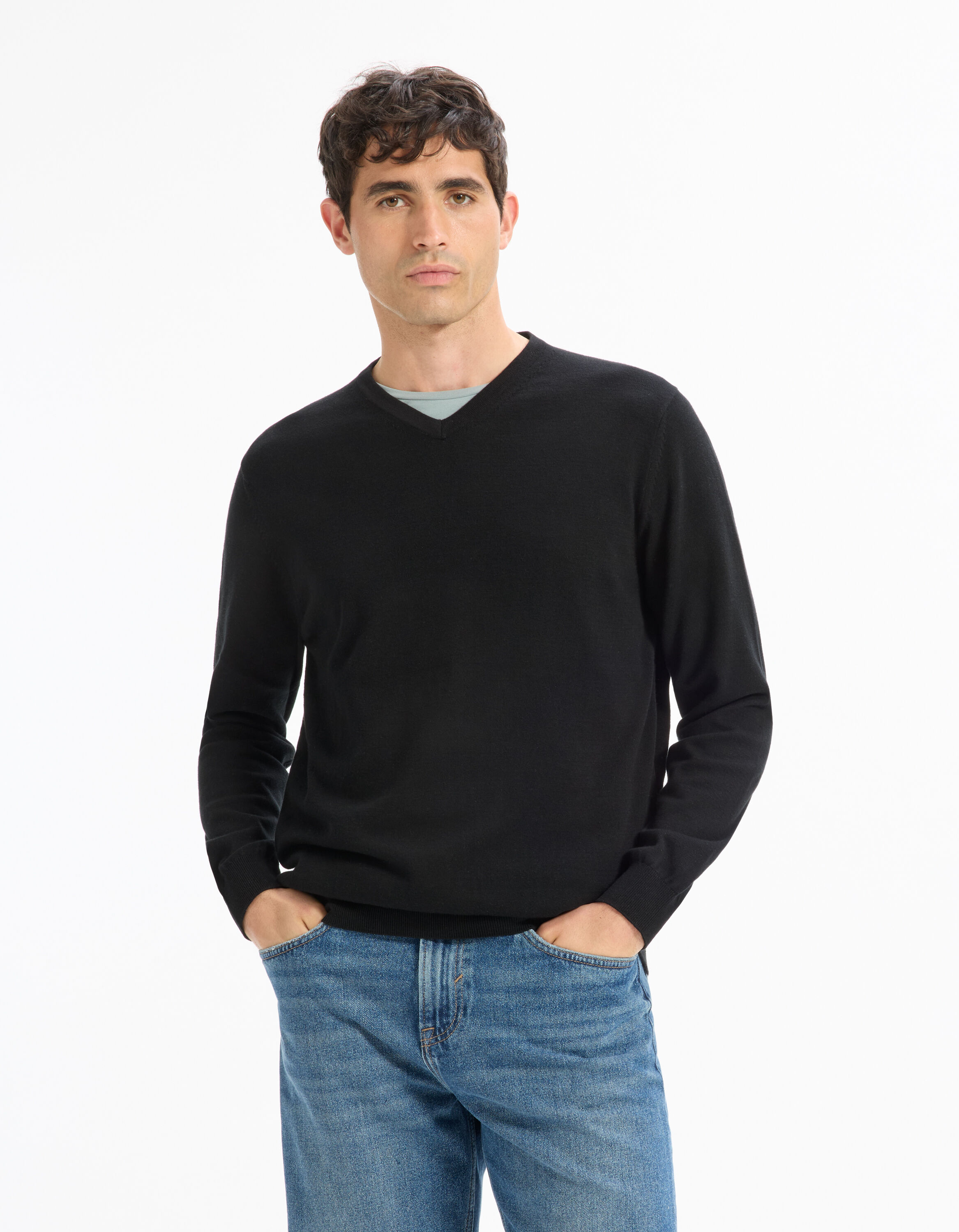 Pull col V 100% coton - noir | celio be normal