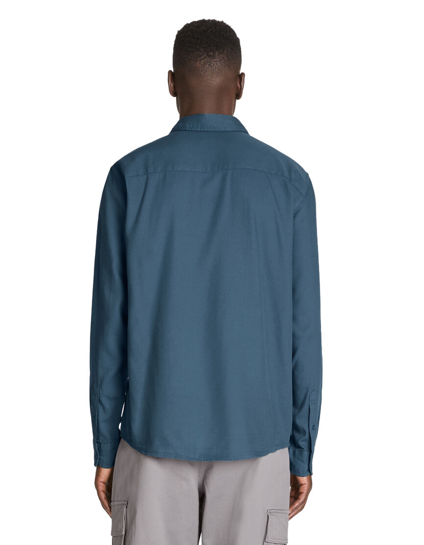 Camisa Regular Lisa De Algodón Mezclado Azul Celio Be Normal