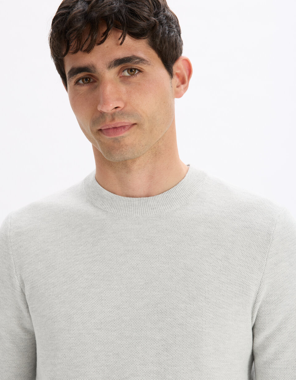 Camisola de gola redonda 100% algodão - cinza mescla | celio be normal