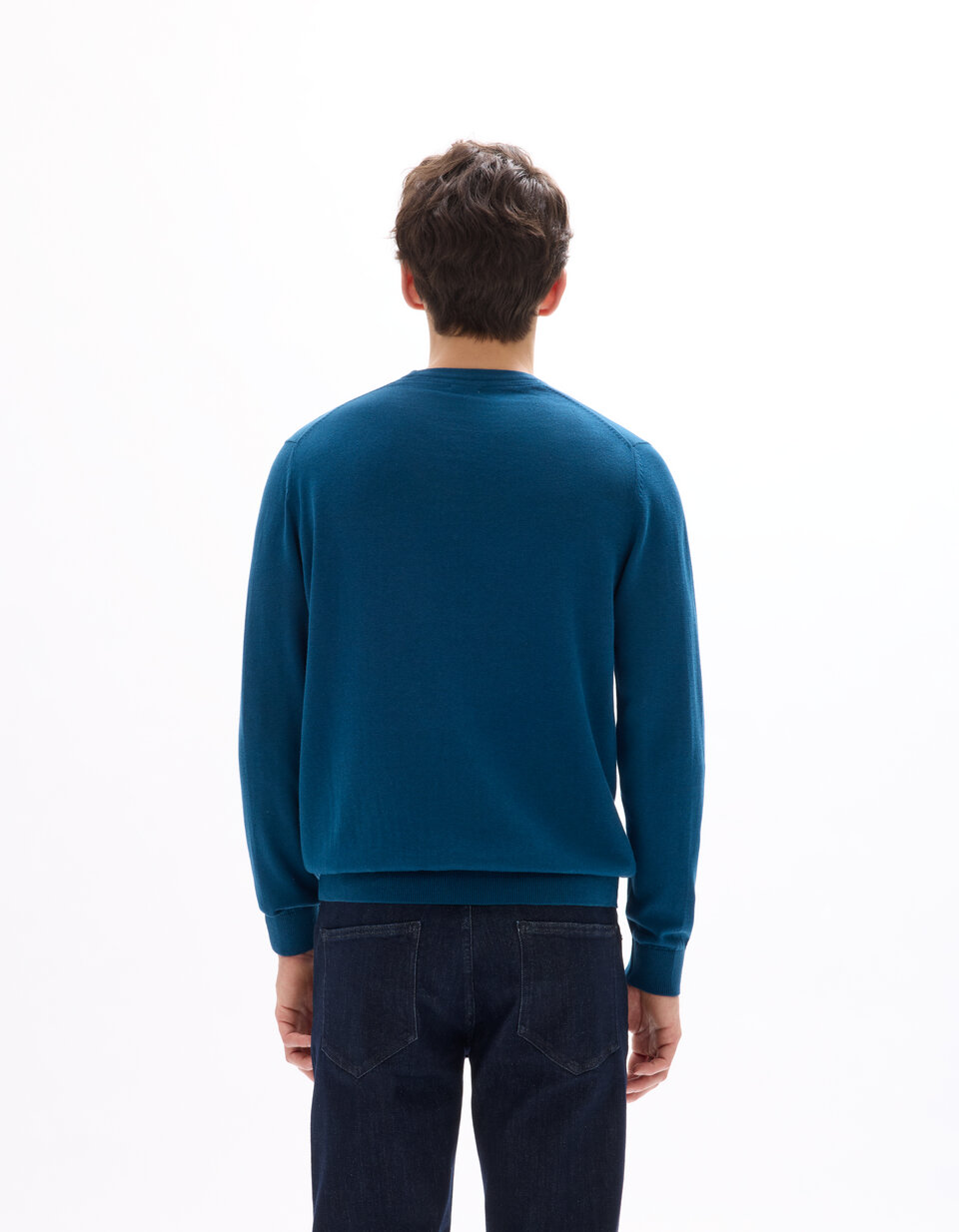 Pull col rond 100% coton - bleu foncé | celio be normal