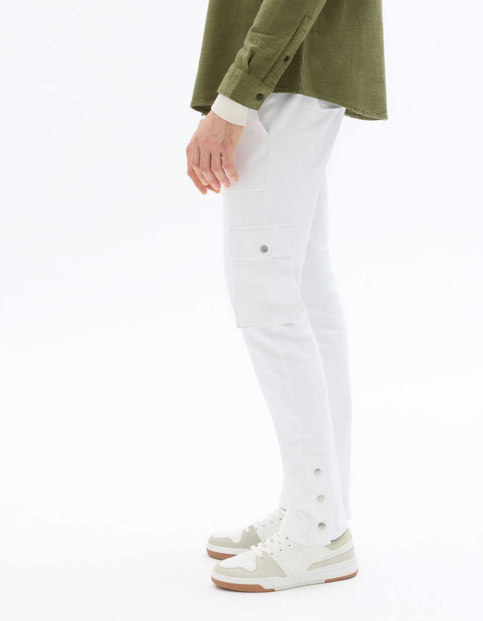 Pantalon cargo straight coton stretch - blanc | celio